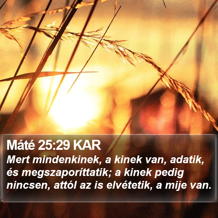 Máté 25:29 KAR - Mert mindenkinek, a kinek van, adatik, és